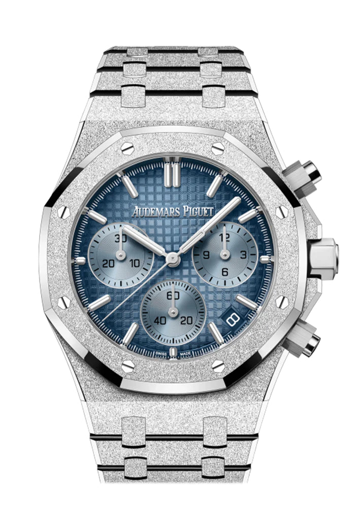 2023 Audemars Piguet Royal Oak Chronograph Frosted White Gold Blue Dia
